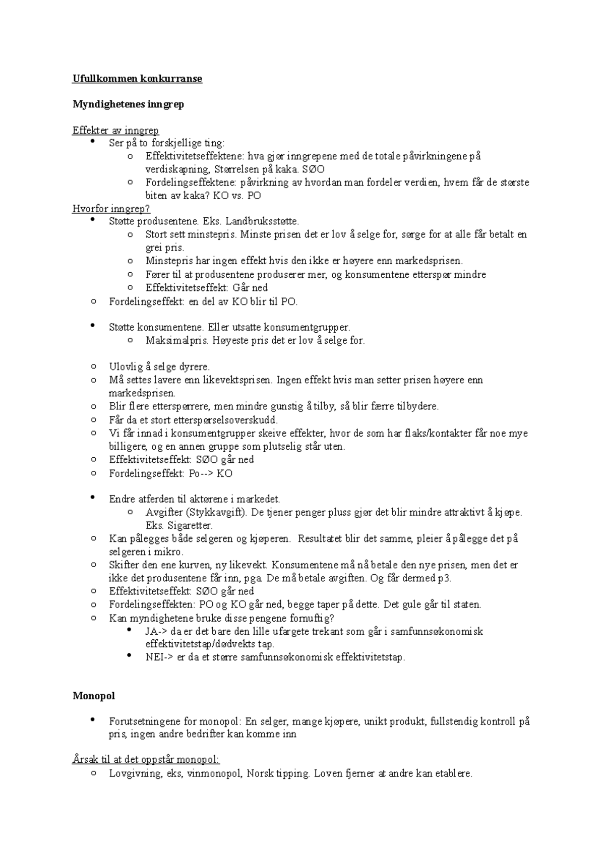 SØO 26.okt: Notater om Myndighetenes Inngrep og Monopol Effekter - Studocu