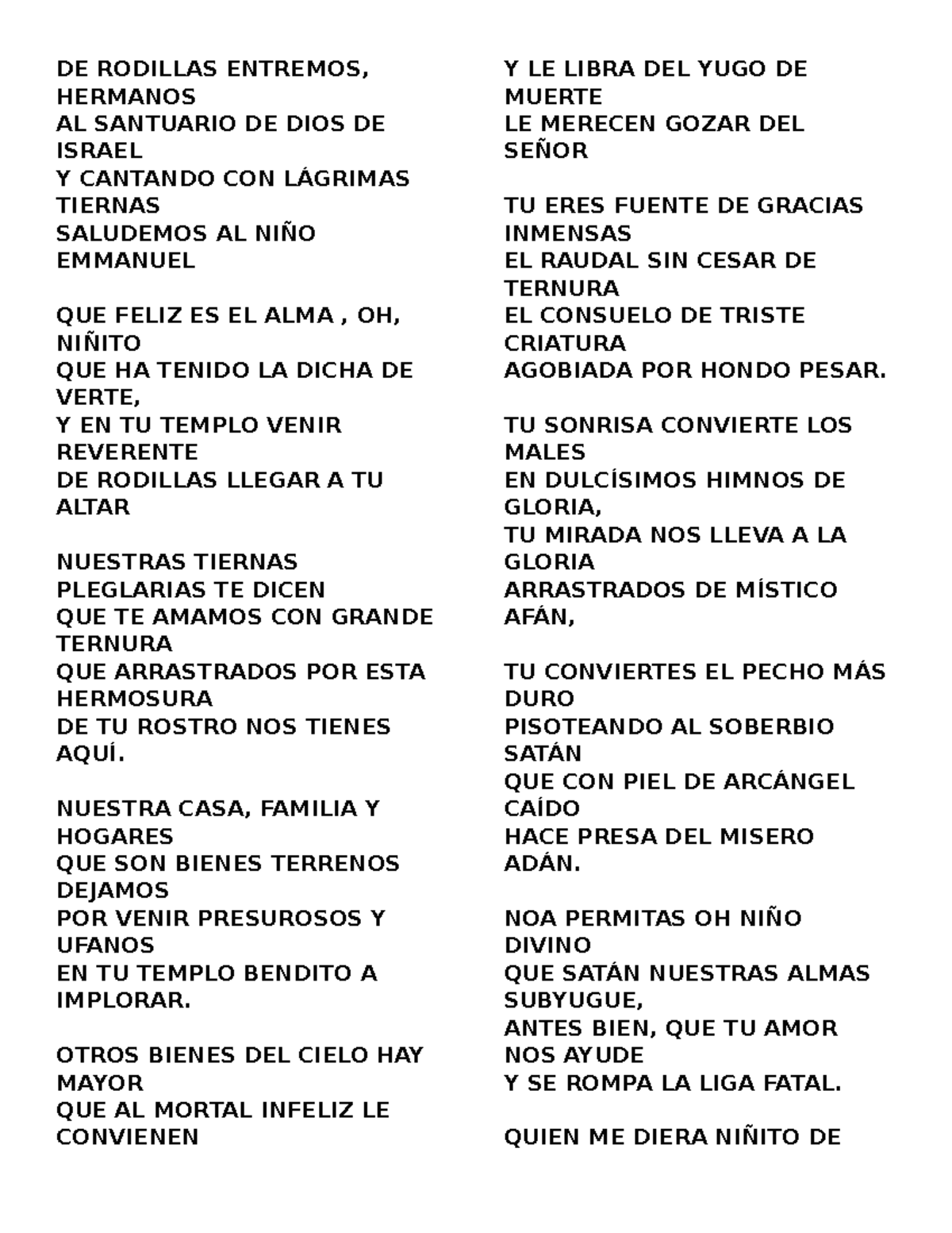 DE RODILLAS AL SANTUARIO: UN HIMNO A NIÑO EMMANUEL - Studocu