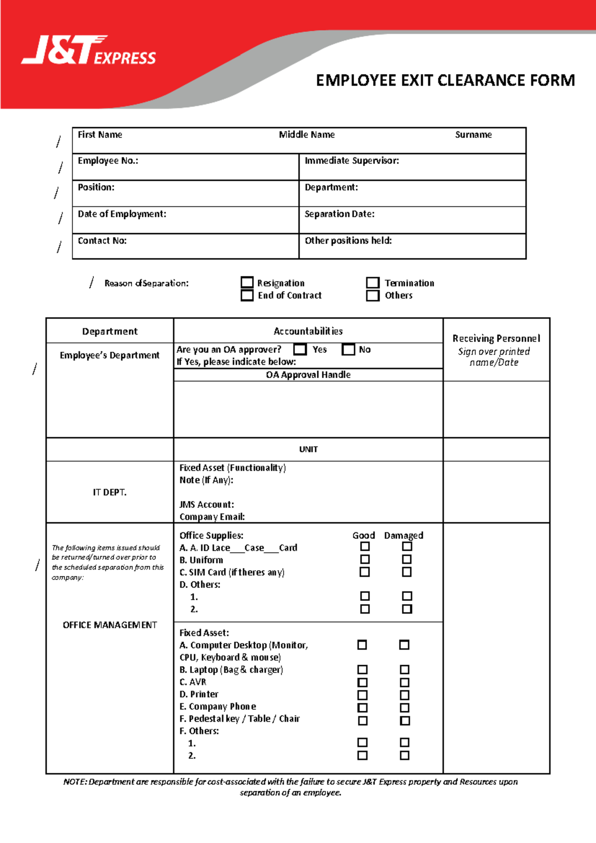 Exit Clearance Forms 2023 - First Name Middle Name Surname Employee No ...