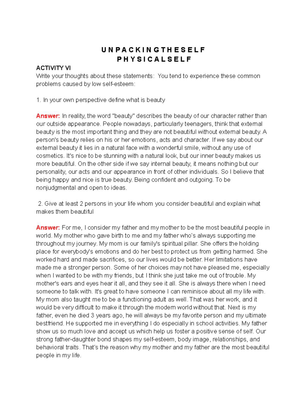 Understanding the Physical Self: Reflections on Beauty and Identity ...