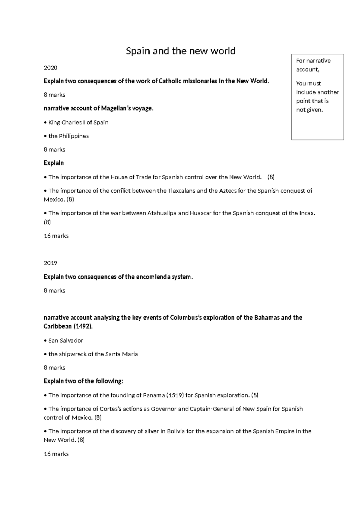 History Paper 2 - New World Exploration and Consequences Practice - Studocu