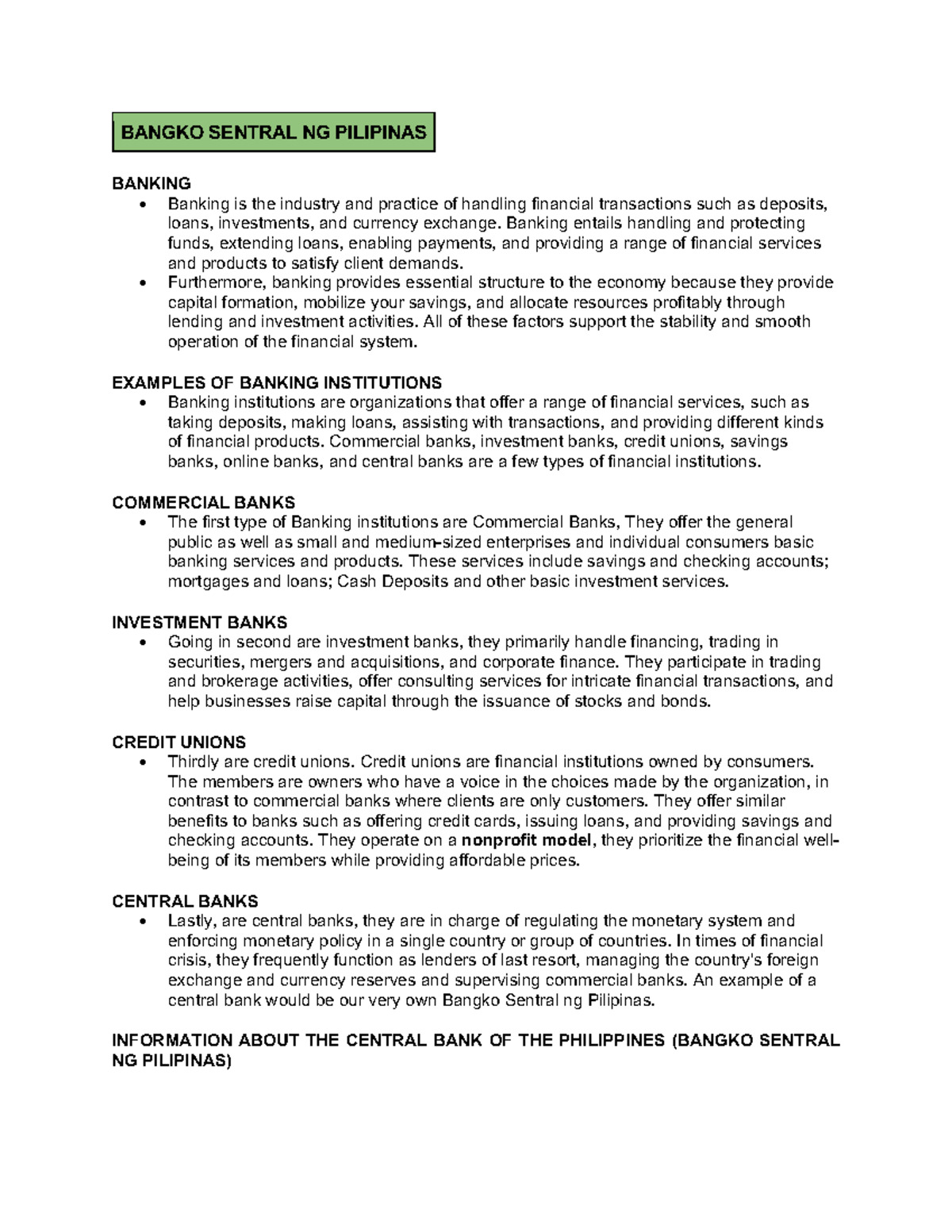 BSP Banking Overview: Functions, Institutions, and Economic Impact ...