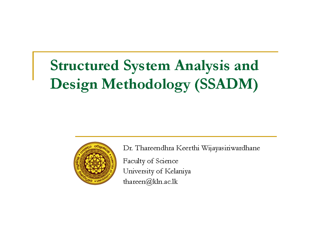 1- Ssadm - Structured System Analysis and Design Methodology (SSADM ...