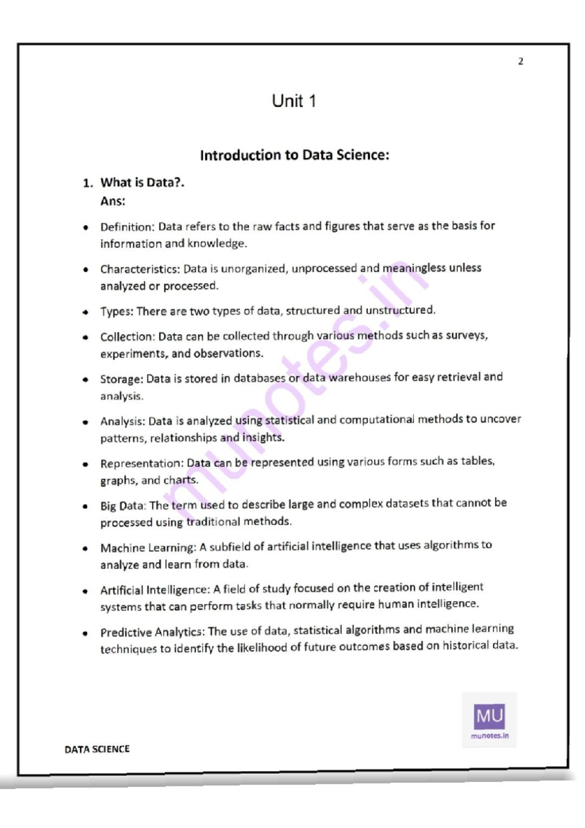 DS Notes Summary and Key Insights by Mu - Studocu