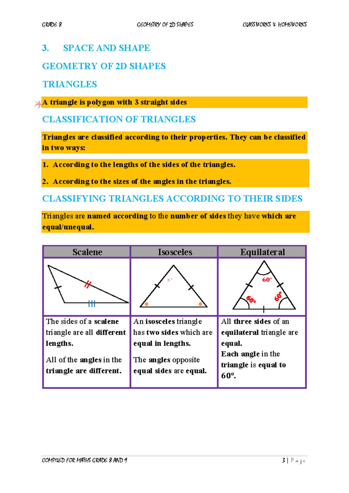 GRADE 8 GEOMETRY OF 2D SHAPES CLASSWORK & HOMEWORK NOTES - Studocu