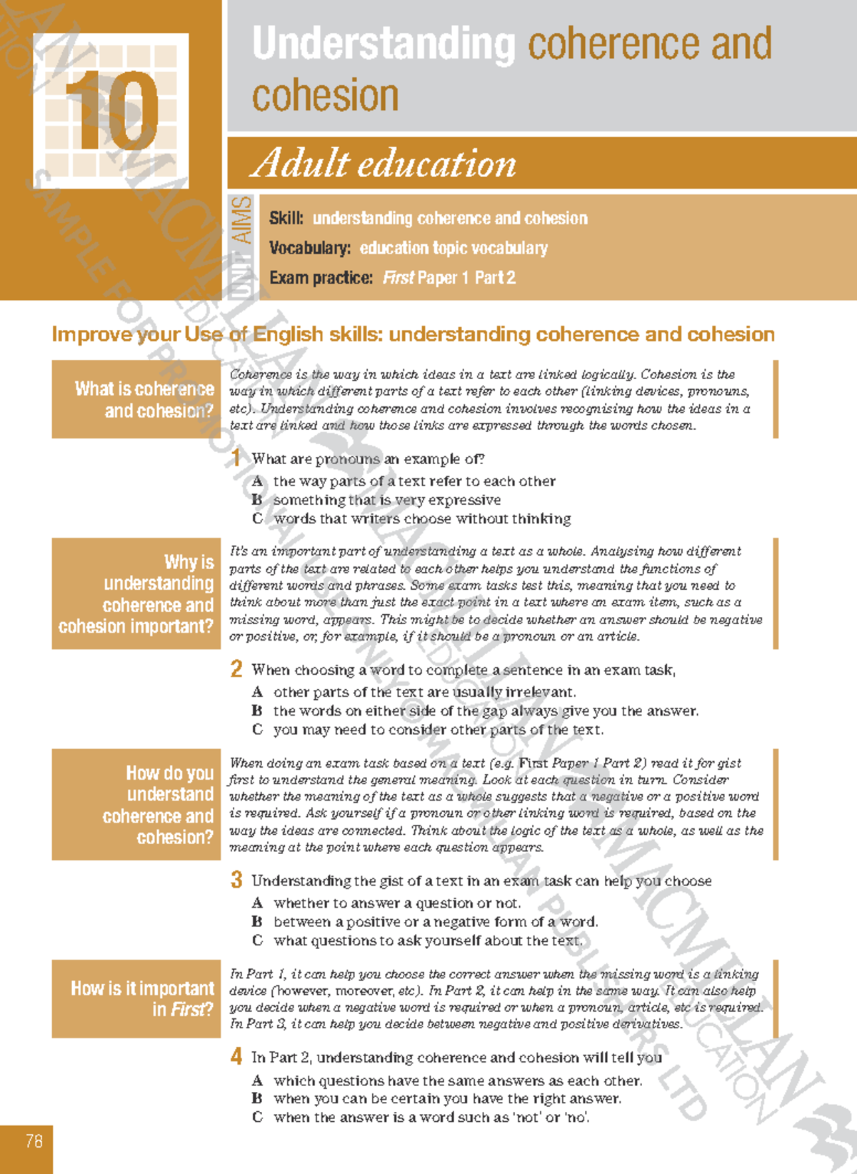 Understanding Coherence and Cohesion in Adult Education (Unit 10) - Studocu
