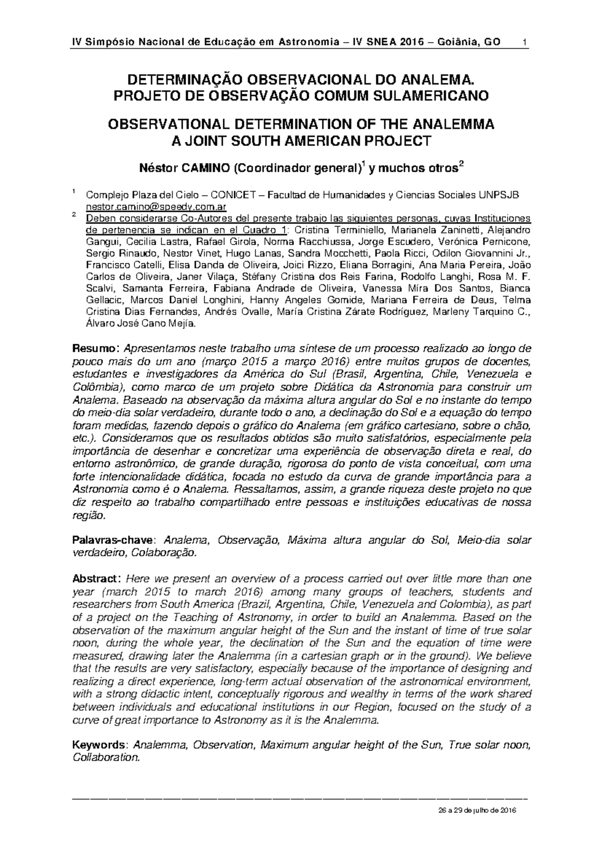 IV SNEA 2016: Observational Determination of the Analemma - Studocu