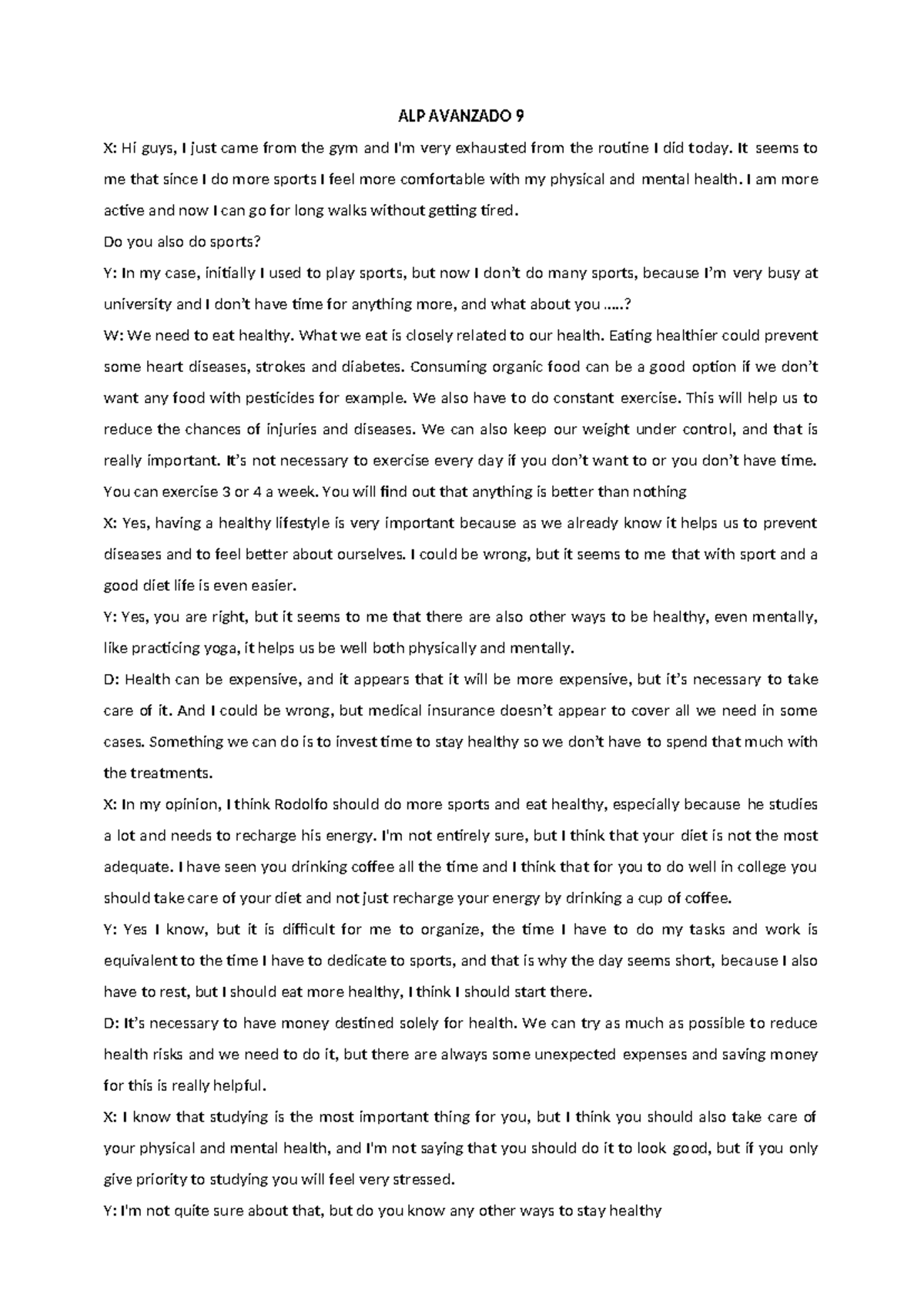 ALP IPCNA: Healthy Lifestyle Discussion in Advanced Group 9 - Studocu