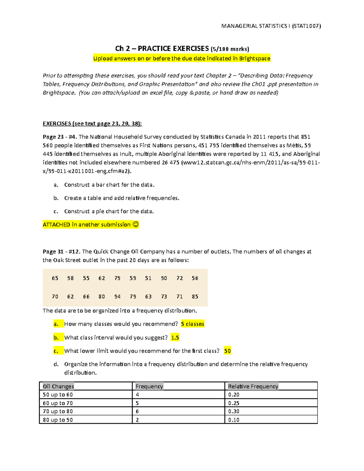 Ch 2 - Data Frequency Tables & Graphic Presentation Exercises - Studocu