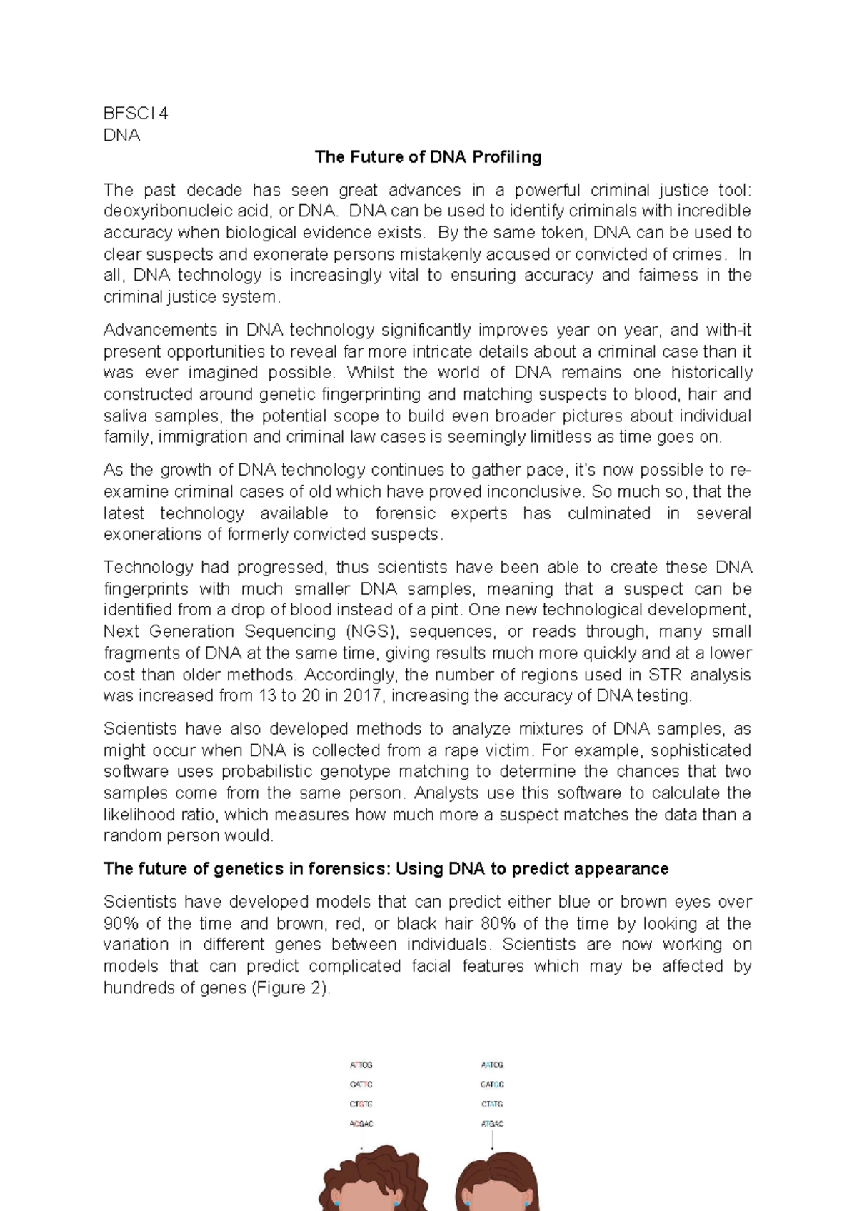 BFSCI 4 Final Exam: The Future of DNA Profiling in Forensics - Studocu