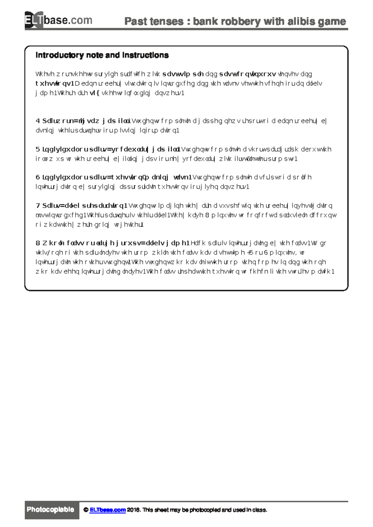 Past Tenses: Bank Robbery Alibis Game Activities and Instructions - Studocu