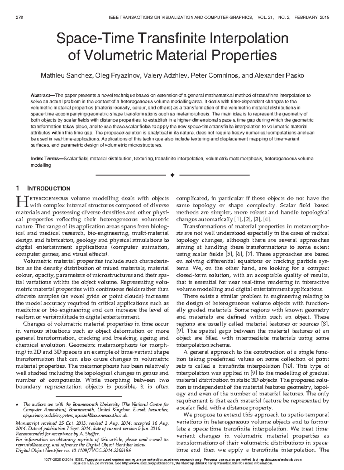Space-Time Transfinite Interpolation of Volumetric Material Properties ...