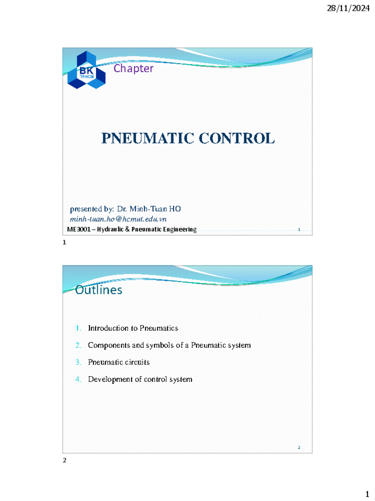 Chapter ME3001: Pneumatic Control Overview and Components - Studocu