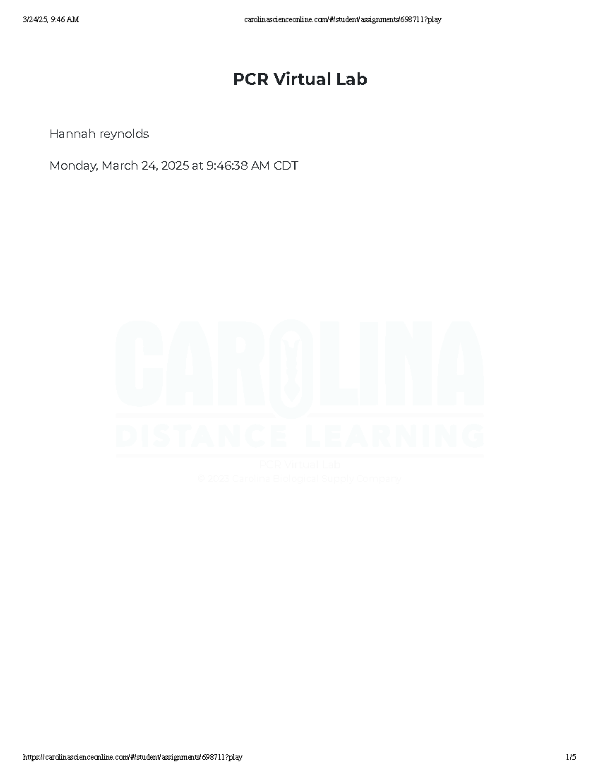 PCR Virtual Lab Report for Biology 101 - Hannah Reynolds - Studocu