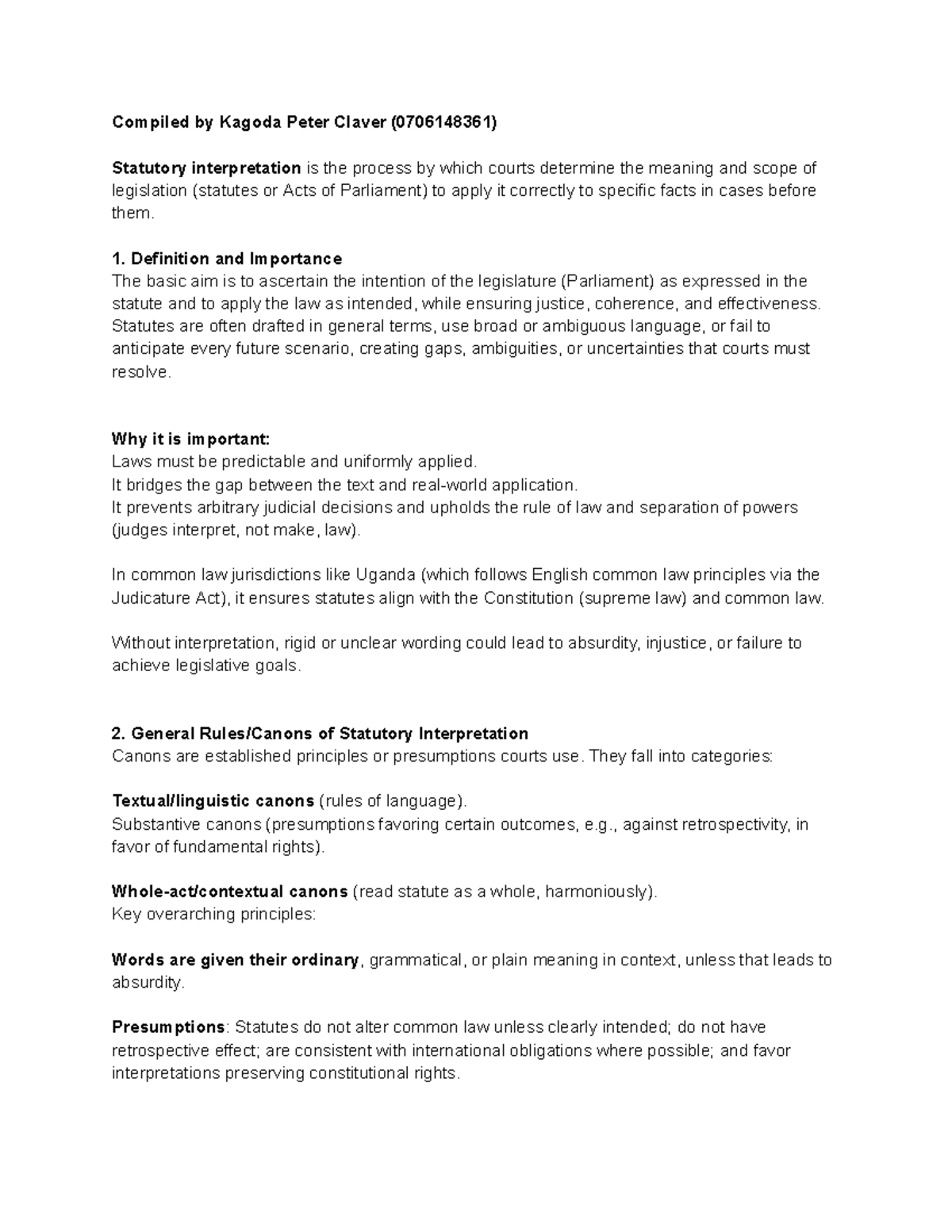 Statutory Interpretation Overview - Legal Methods (0706148361) - Studocu