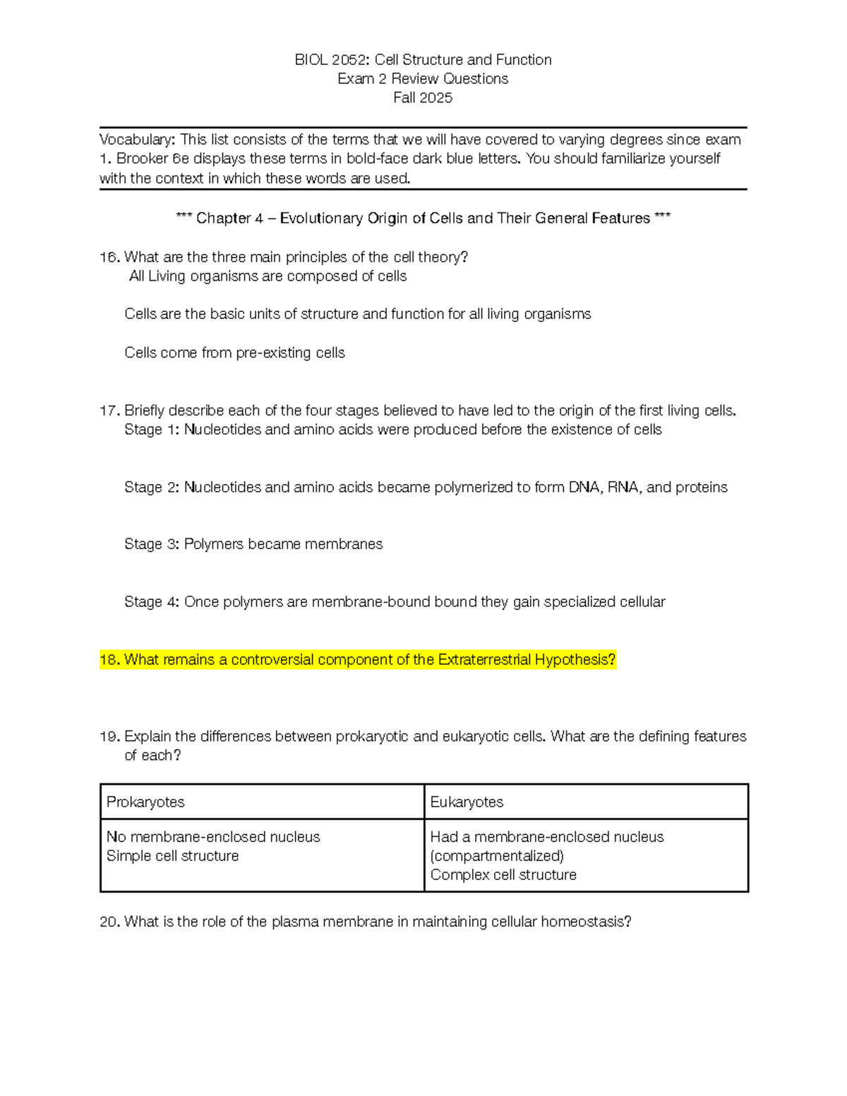 BIOL 2052: Cell Structure and Function Exam 2 Review - Studocu