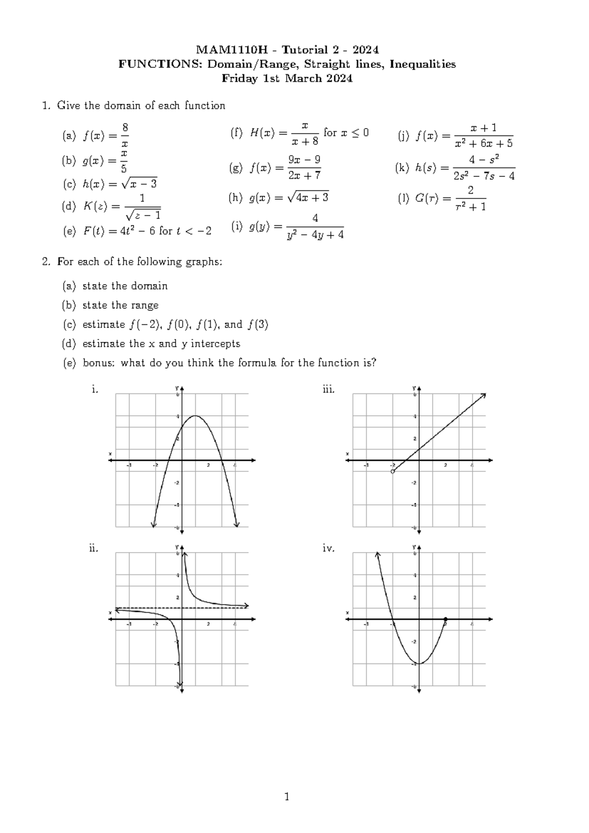 Tutorial 2 - 12313153: Functions, Domains & Graph Analysis - Studocu