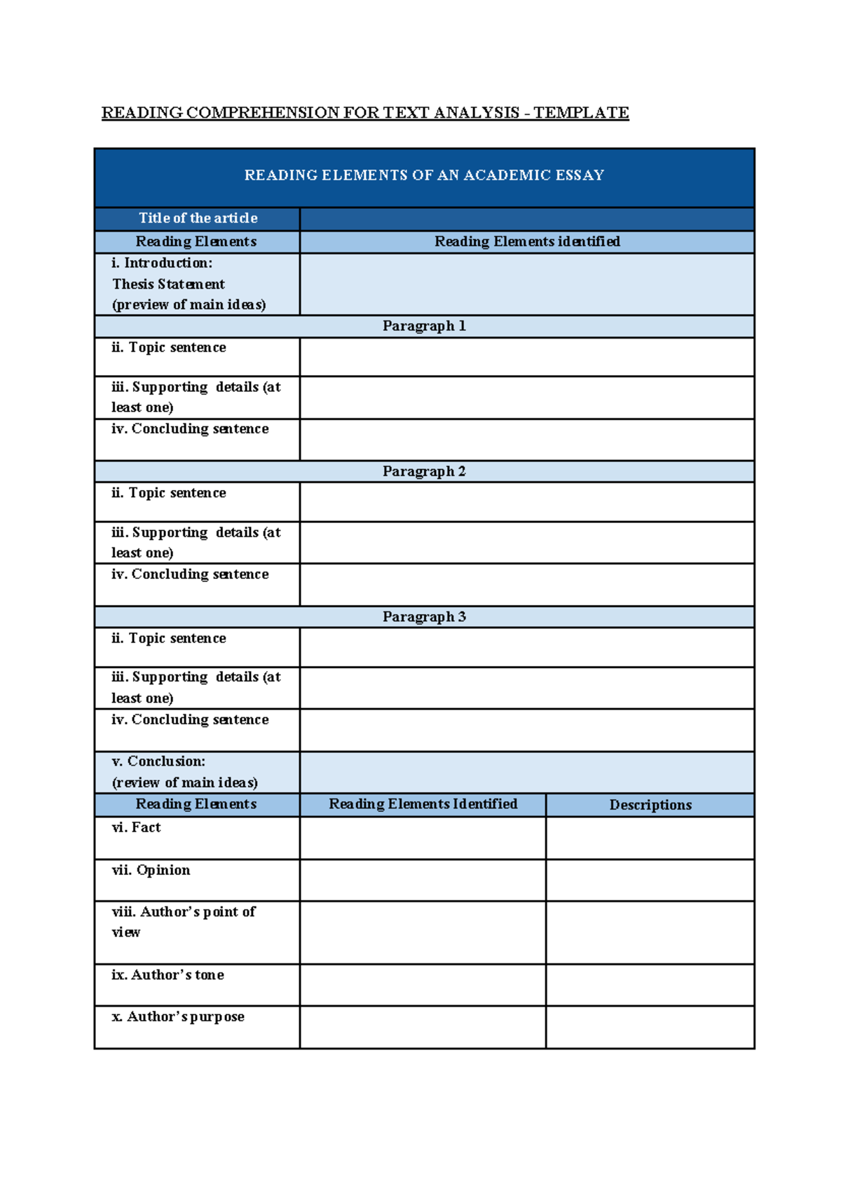 RTA READING TEMPLATE - READING COMPREHENSION FOR TEXT ANALYSIS ...