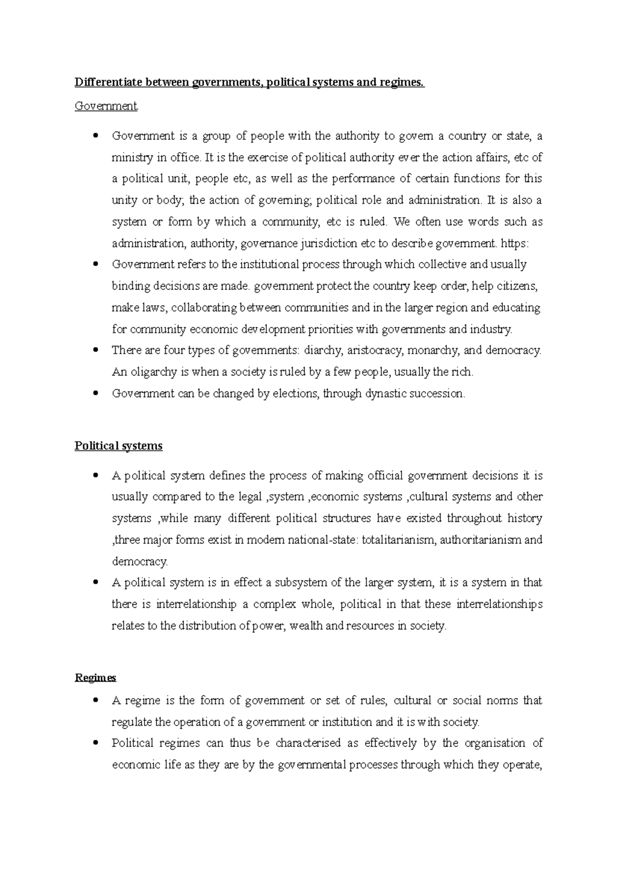Political Science 101 Assingment - Differentiate between governments ...
