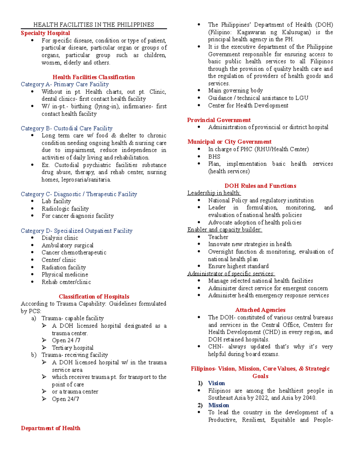 CHN- Health Facilities IN THE Philippines - HEALTH FACILITIES IN THE ...