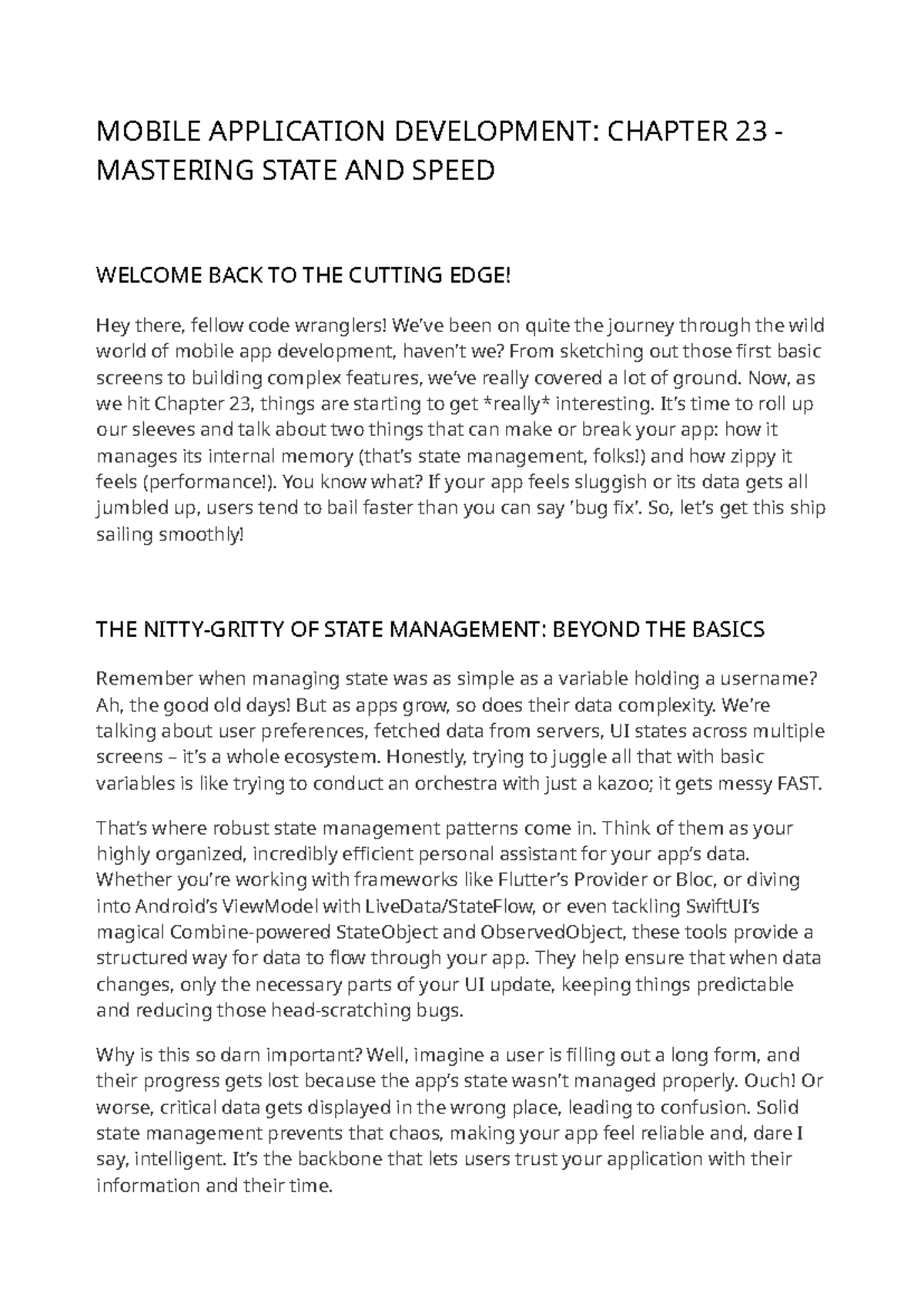 MOBILE APP DEV (CS101): CH 23 - MASTERING STATE & PERFORMANCE - Studocu