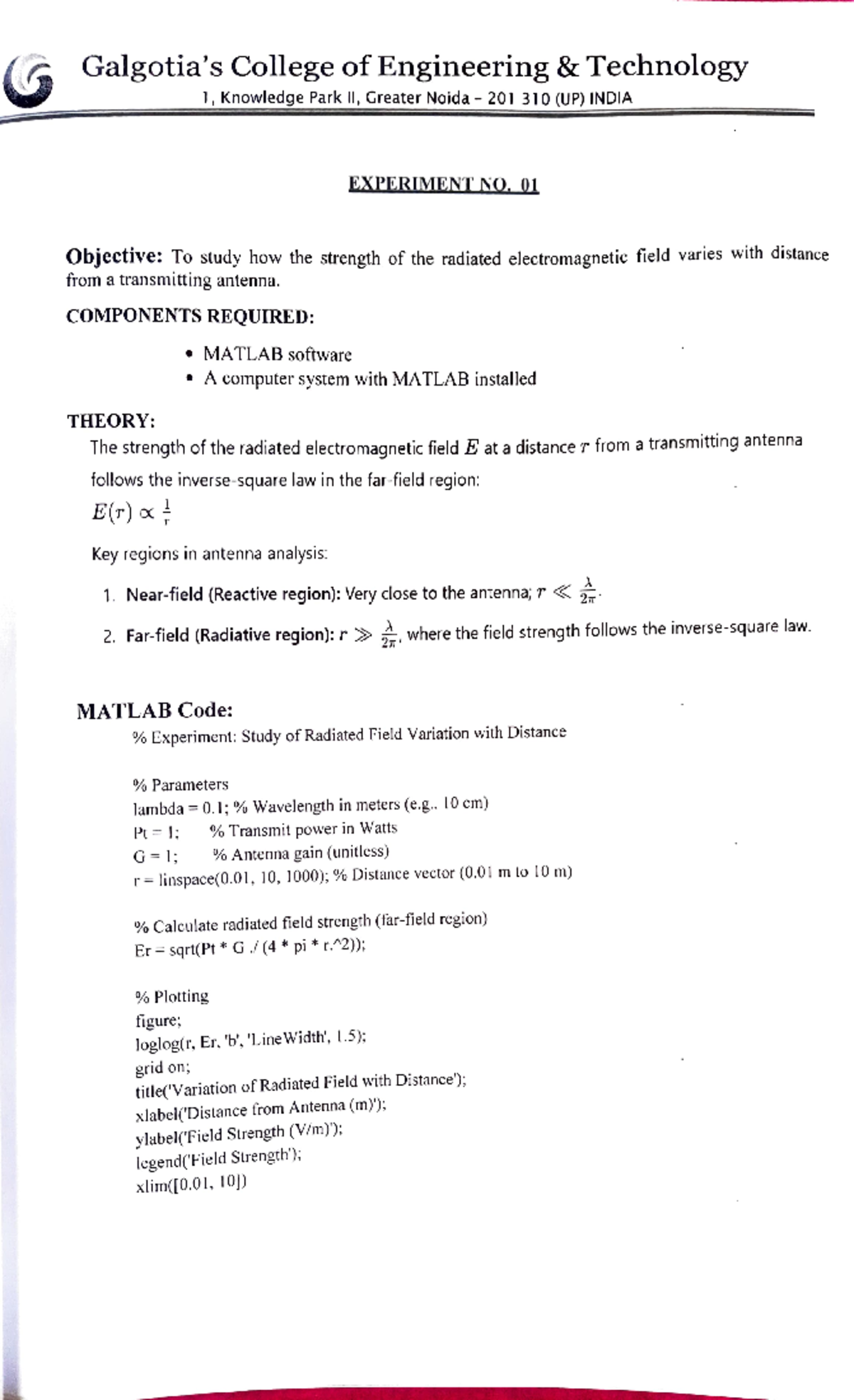Antenna and wave lab manual 1 to 7 - Objective: To study how the strength of the radiated - Studocu