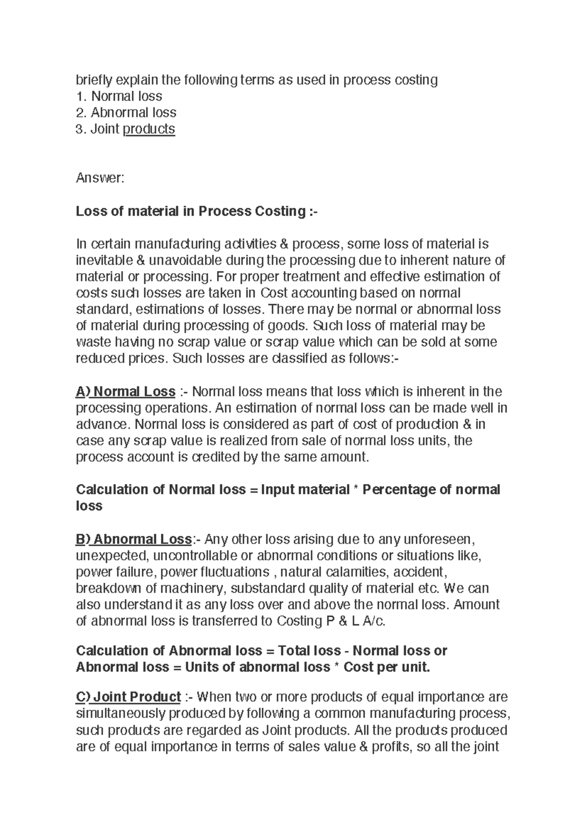 Process Costing Terms Explained: Normal Loss, Abnormal Loss, Joint ...