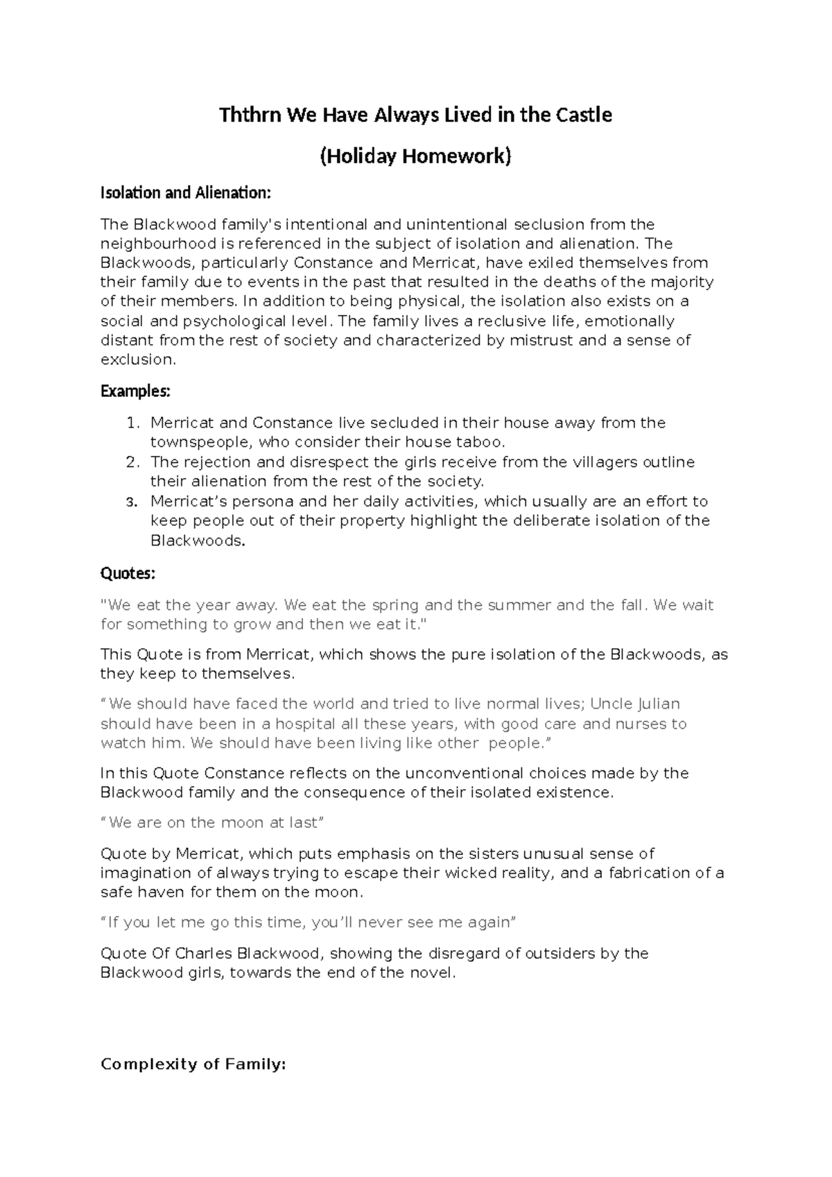 We Have Always Lived in the Castle Theme Analysis - Ththrn We Have ...