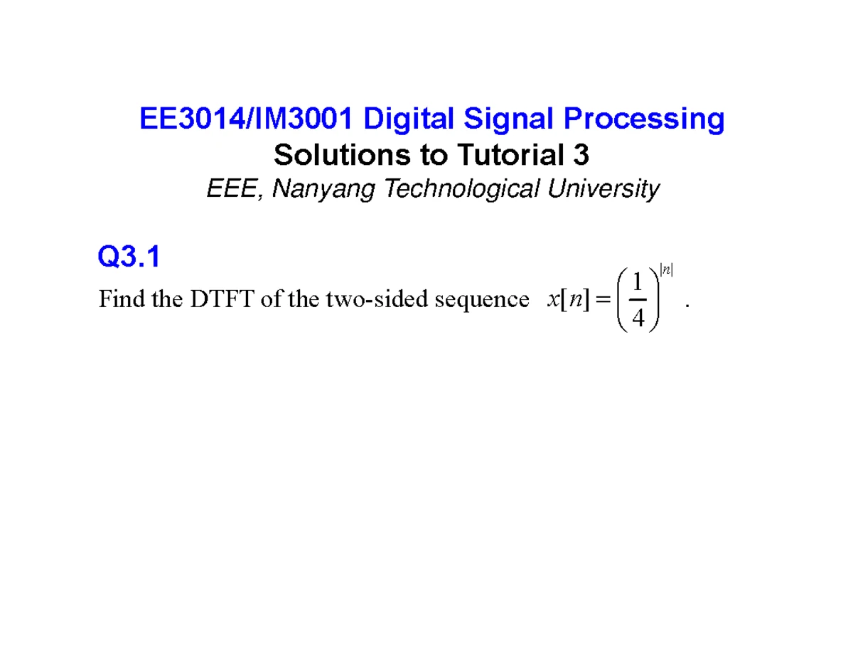 IE3014 Digital Signal Processing Tutorial 6 Solutions (2023) - Studocu