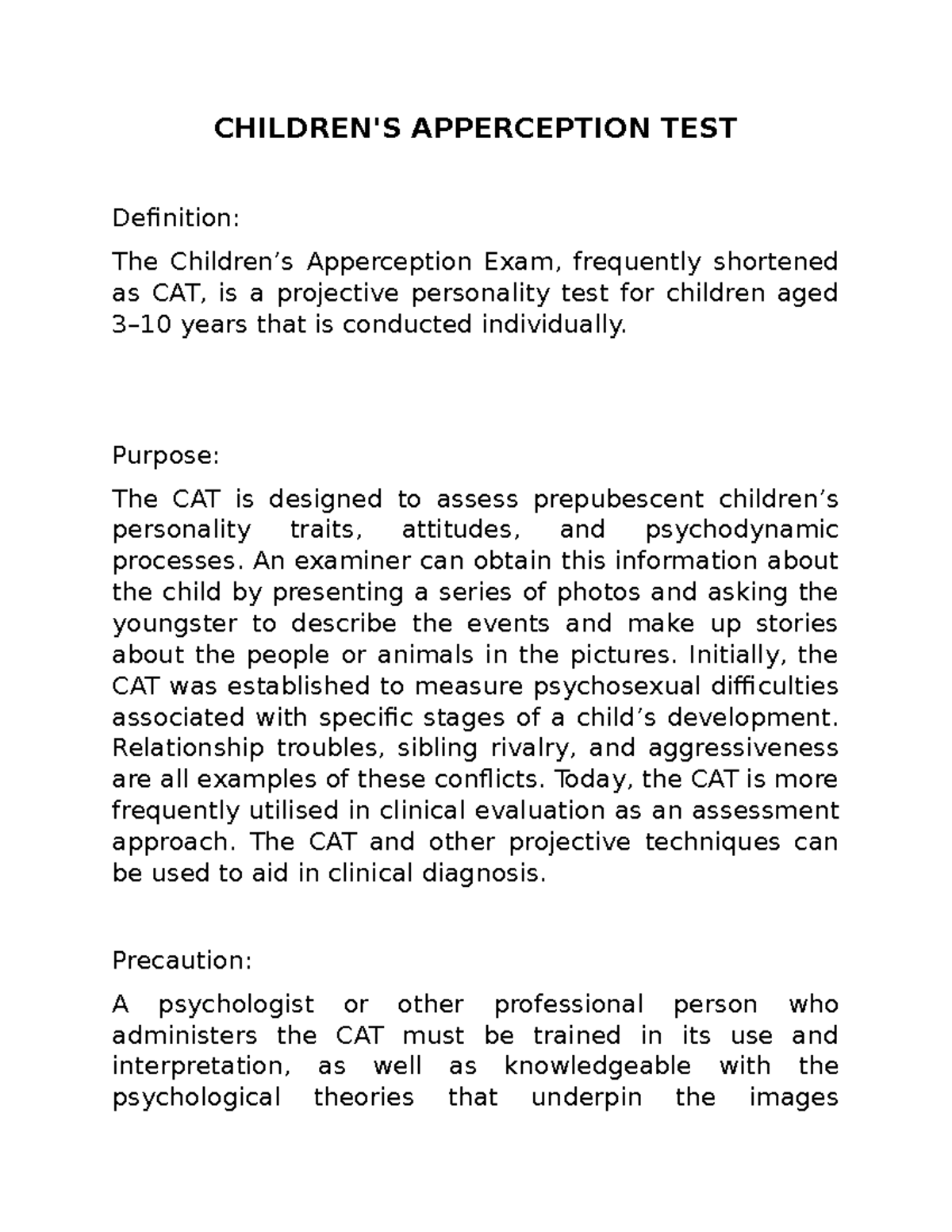 Children's Apperception Test (CAT): Overview & Interpretative ...