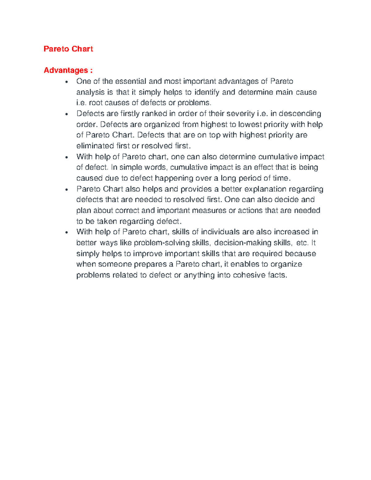 Benefits and Disadvantages of Pareto Chart Analysis - Studocu