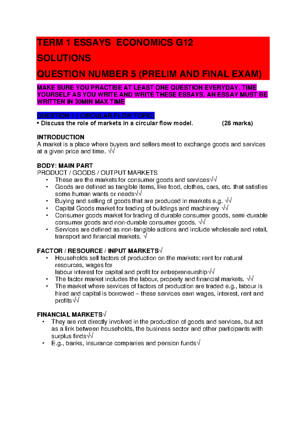 TERM 1 Essay Notes: Economics G12 - Key Concepts for 2023 - Studocu