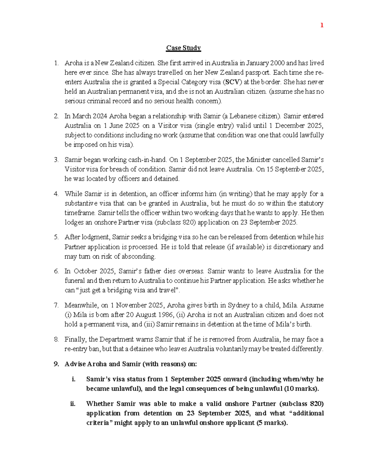 Case Study 2: Visa Status and Legal Consequences for Aroha & Samir ...