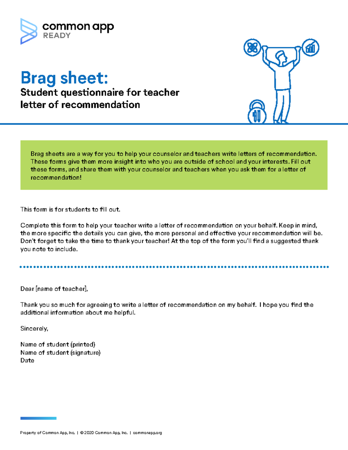 CAReady Brag Sheet for Teacher Recommendation Letters - Studocu