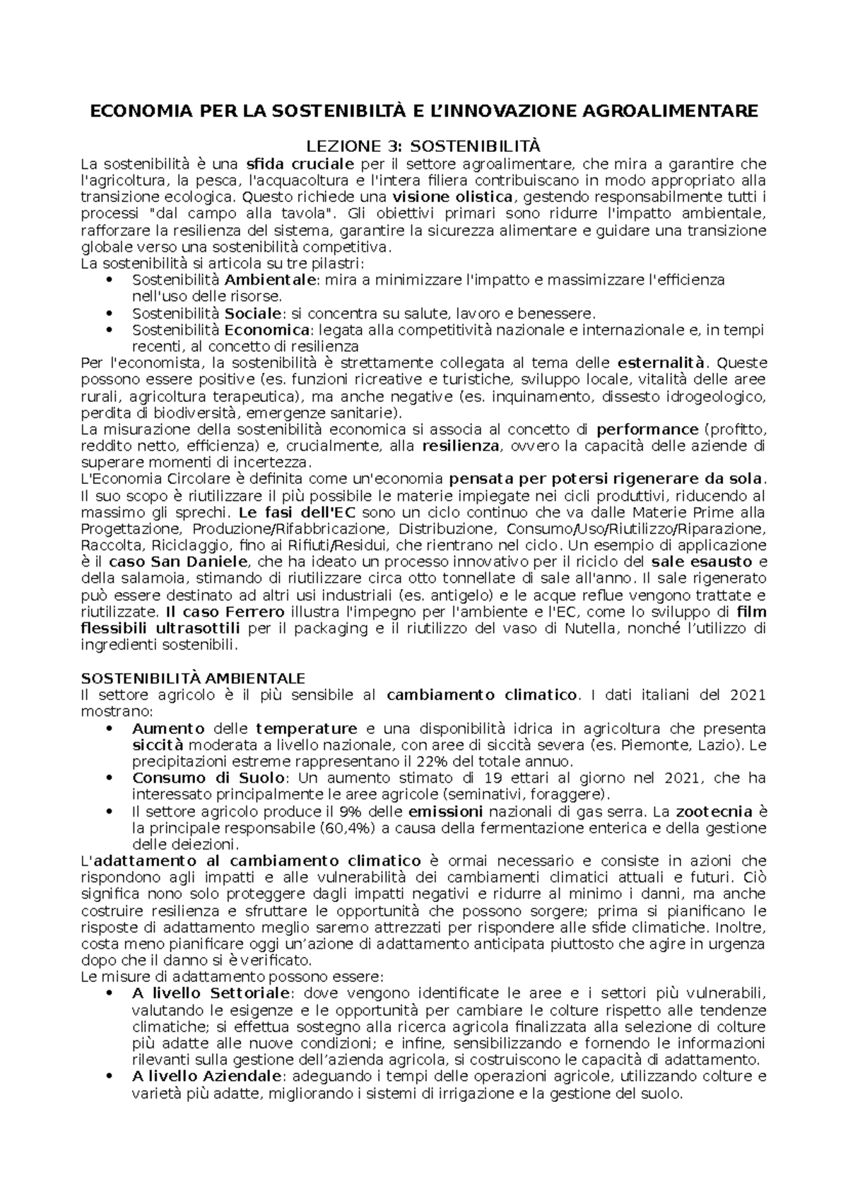 ECONOMIA PER LA SOSTENIBILITÀ E INNOVAZIONE AGROALIMENTARE - LEZIONE 3 ...