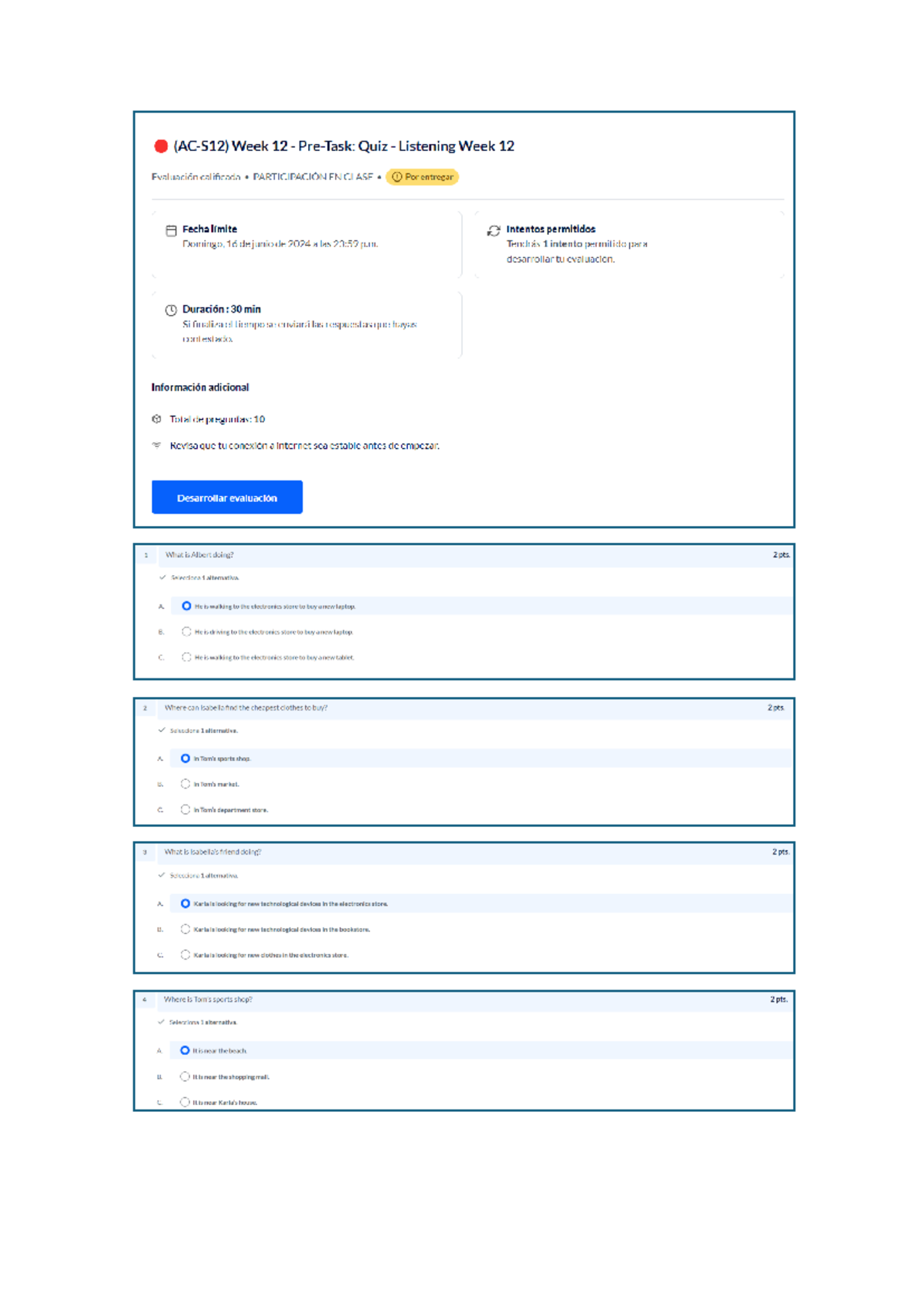 (AC-S12) Week 12 - Pre-Task Quiz - Listening Activities - Studocu