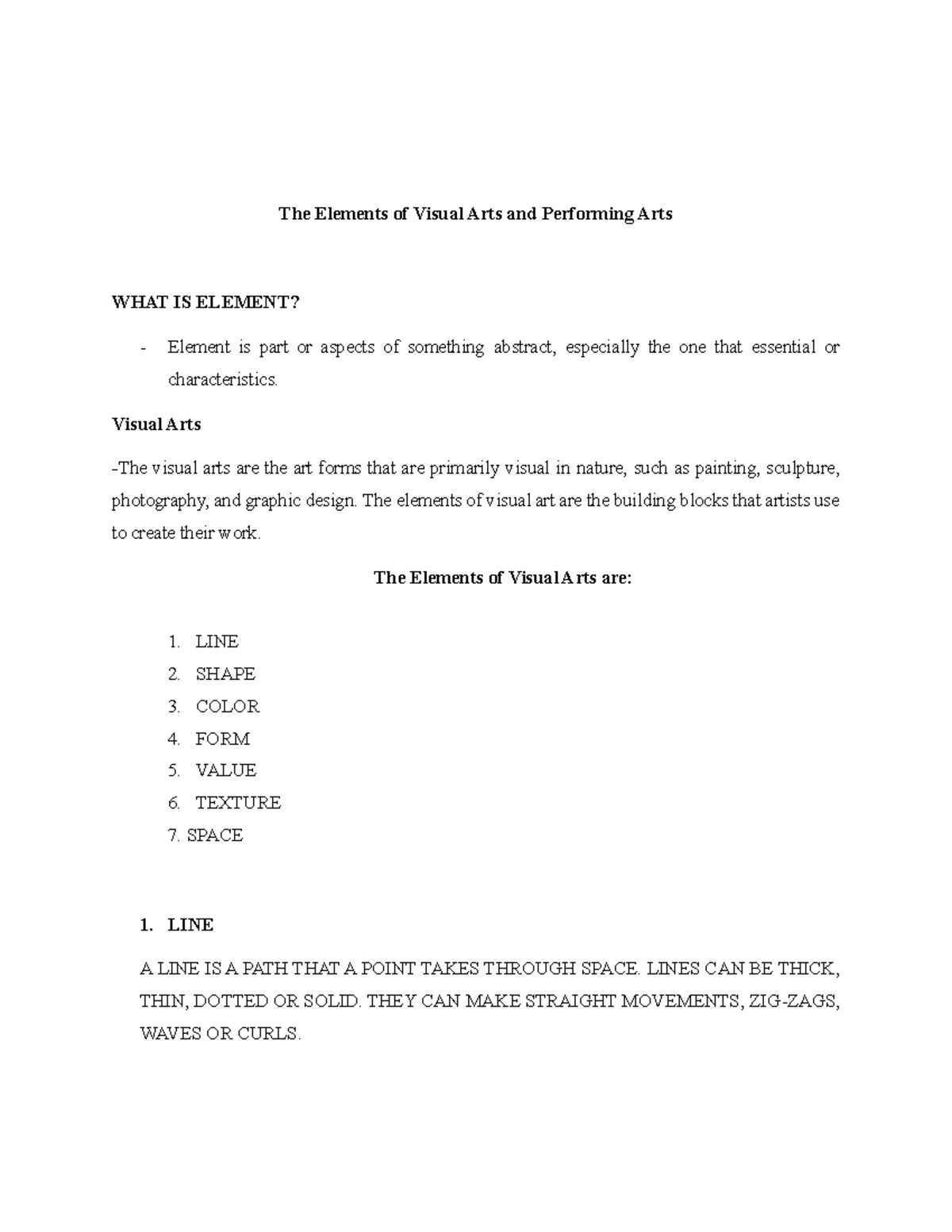 THE Elements OF Visual ARTS AND Performing ARTS - The Elements of ...
