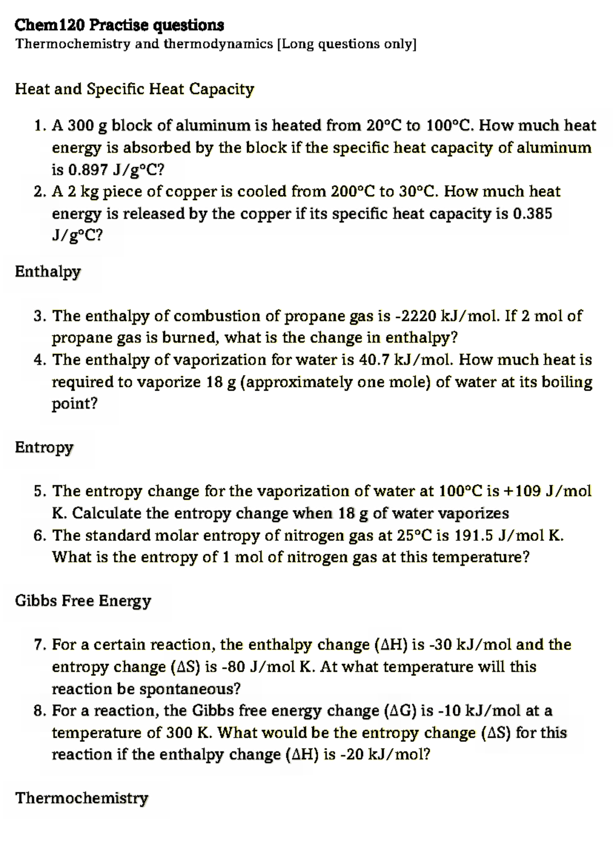 Chem120 Final Exam Study Guide: Thermochemistry & Kinetics - Studocu
