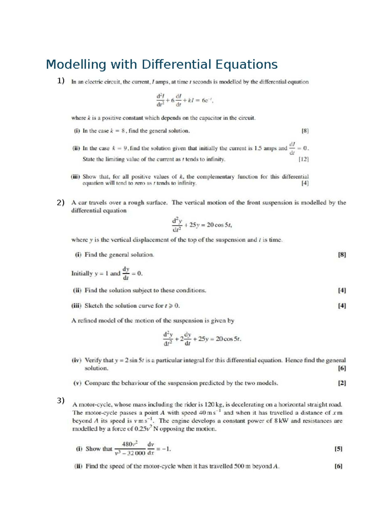 8. Modelling with Differential Equations (Topic Test) - Studocu