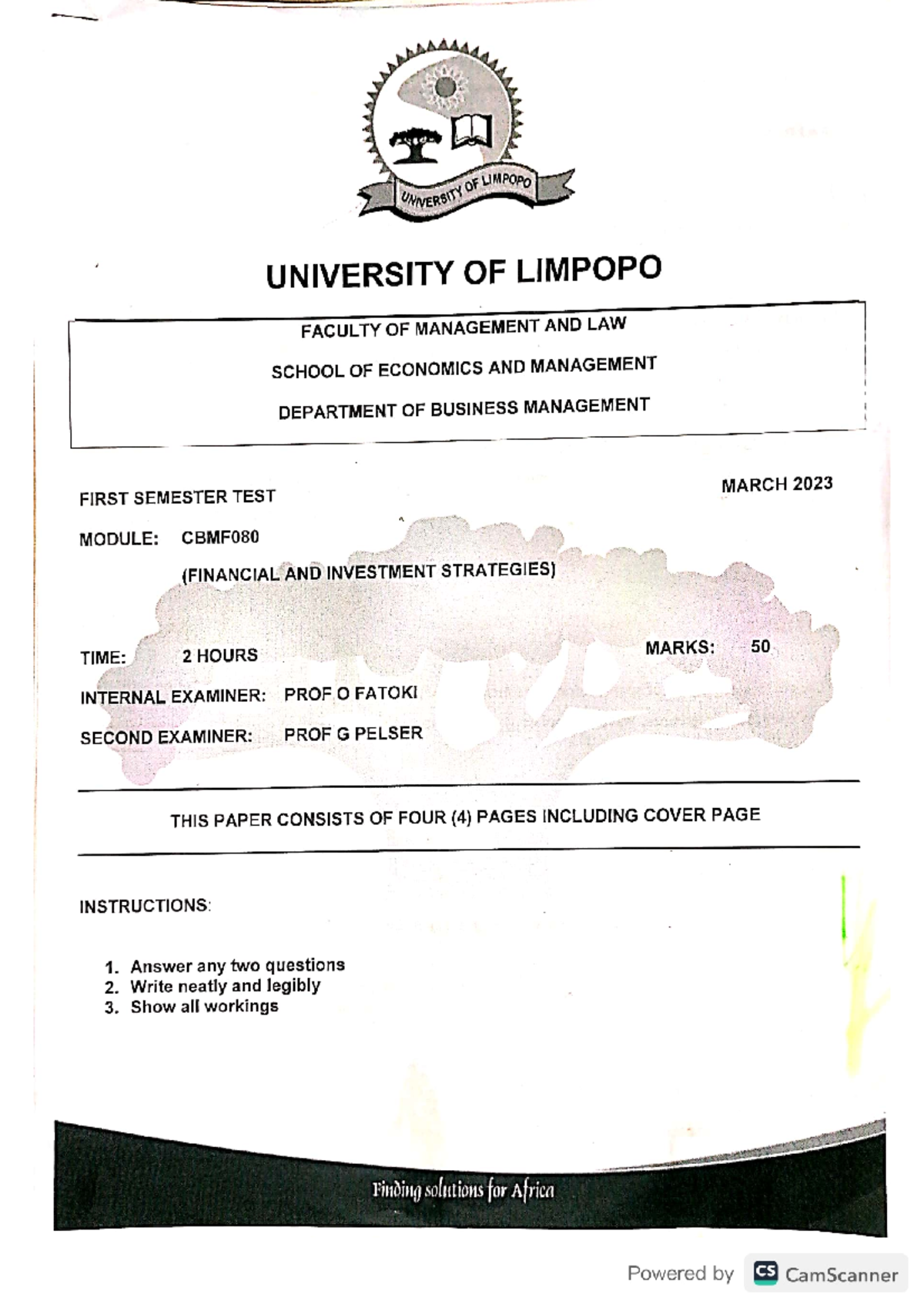 CBMF080 - Previous question papers - OF LIMPOPO UNIVERSITY UNIVERSITY ...