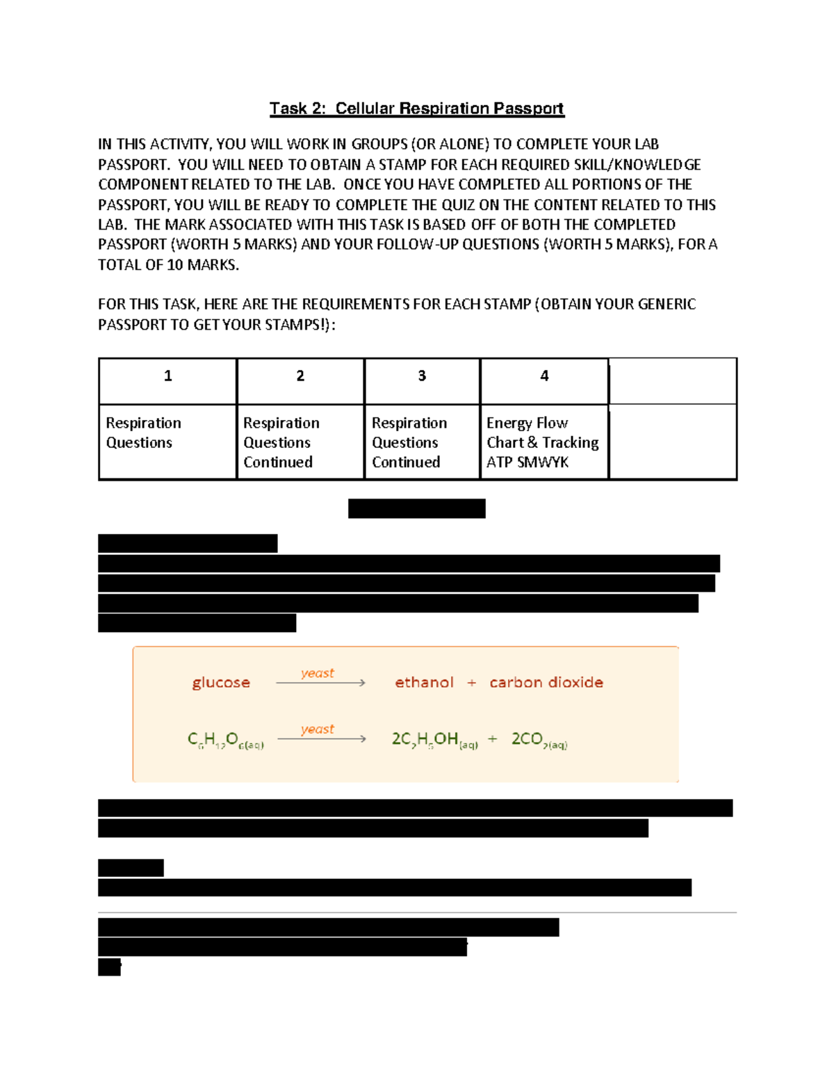 Cellular Respiration Lab Passport: Task 2 for AP Biology - Studocu