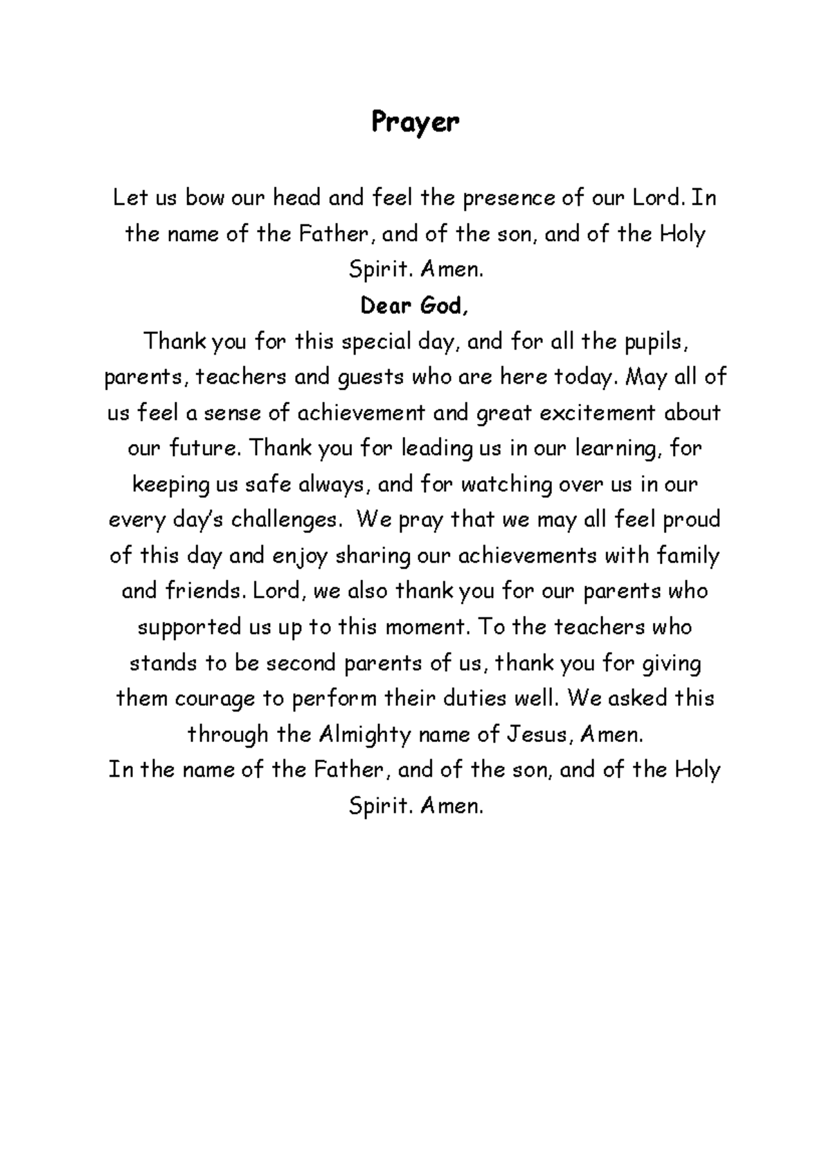 Prayer for Moving Up Ceremony - A Gratitude Reflection - Studocu