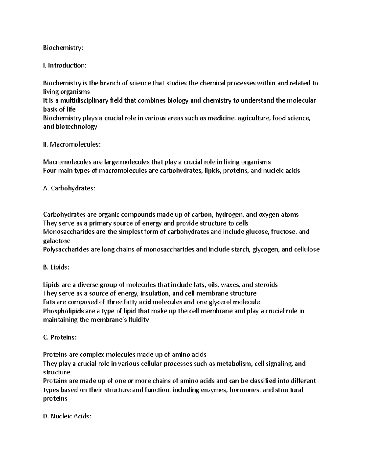 Biochemistry - Unit 9: Macromolecules, Enzymes, and Metabolism Insights ...