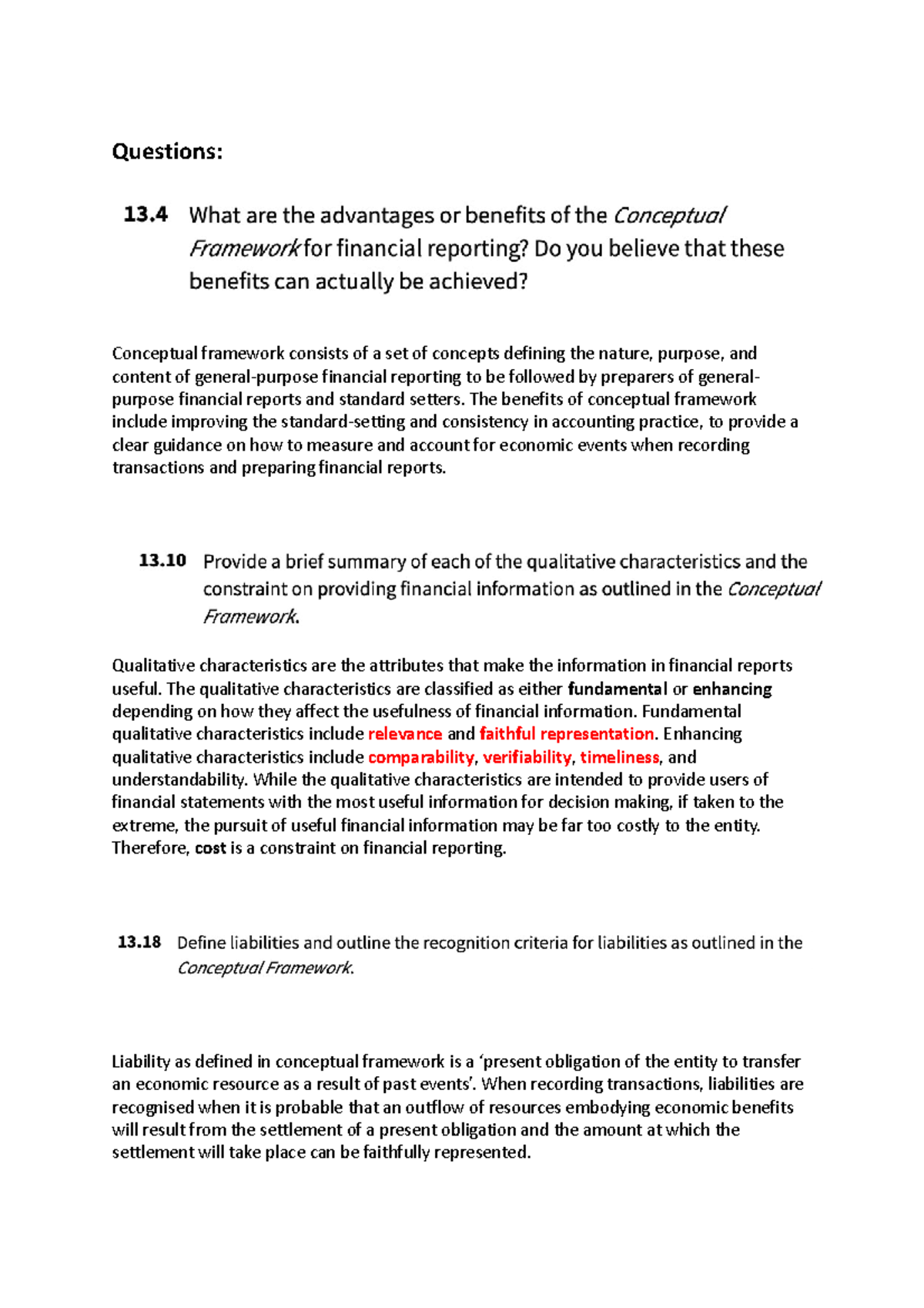 Accg1001 week 3 tutorial questions - Questions: Conceptual framework ...