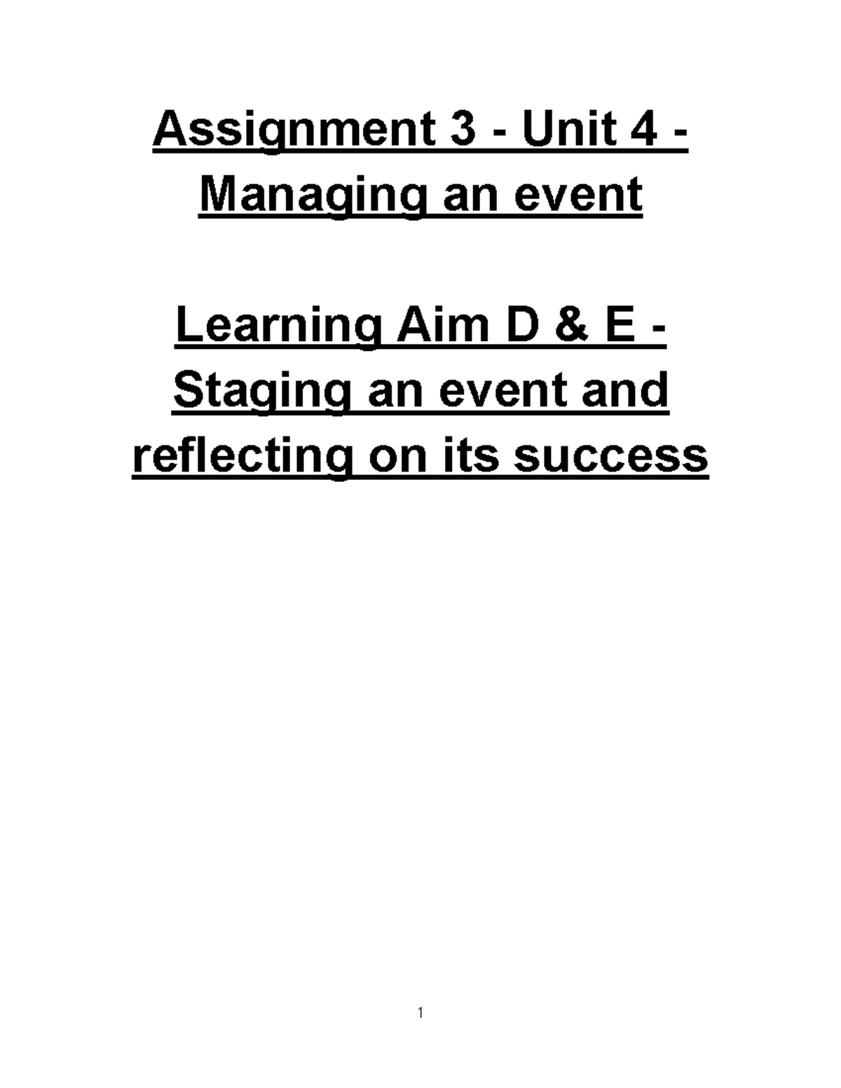 Assignment 3 Unit 4: Event Management and Reflection on Success - Studocu