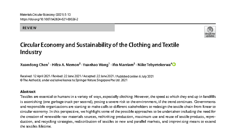 Circular Economy and Sustainability in the Clothing Industry (2021 ...