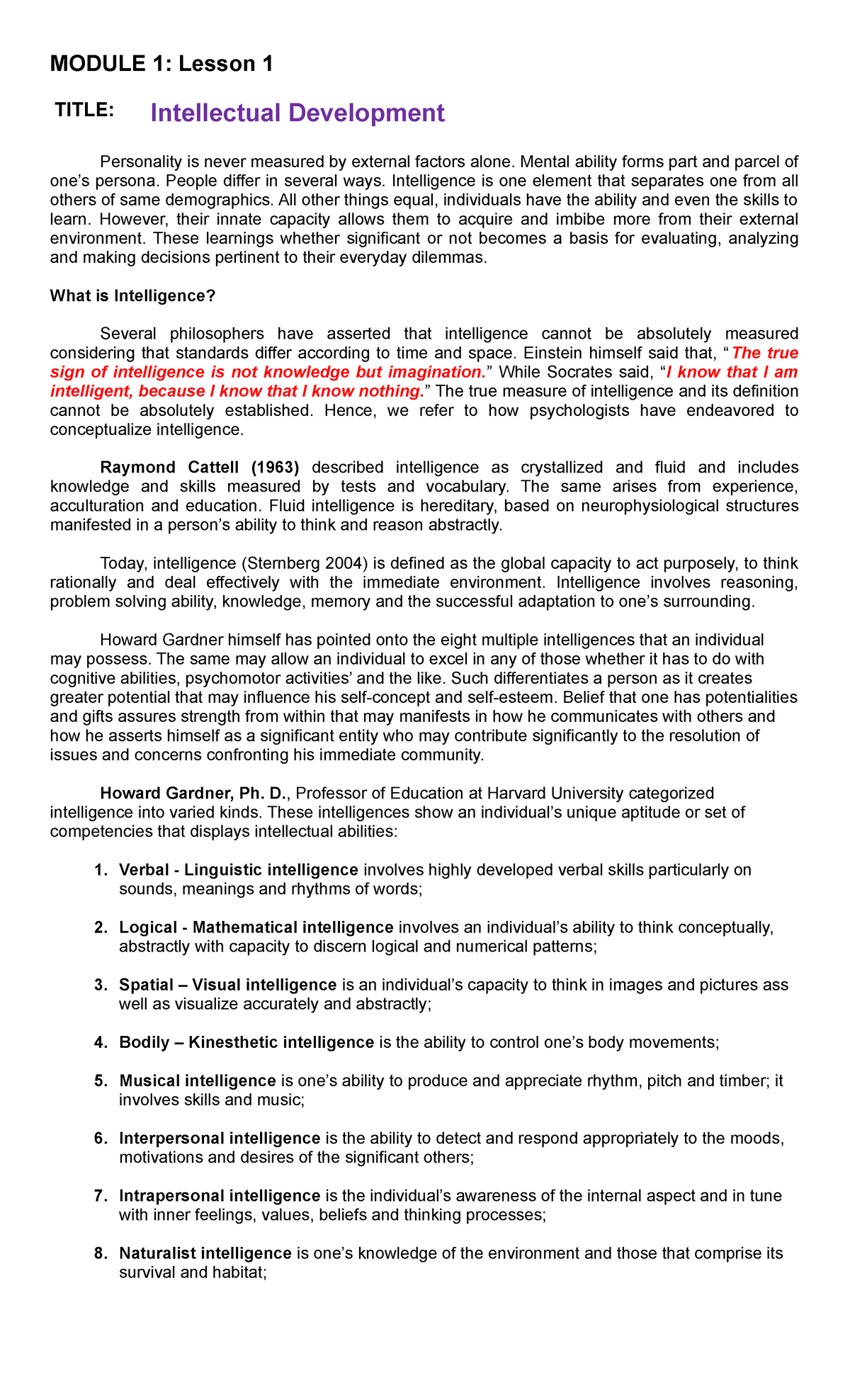 Euthenics - Lecture Notes on Intellectual Development & Leadership ...