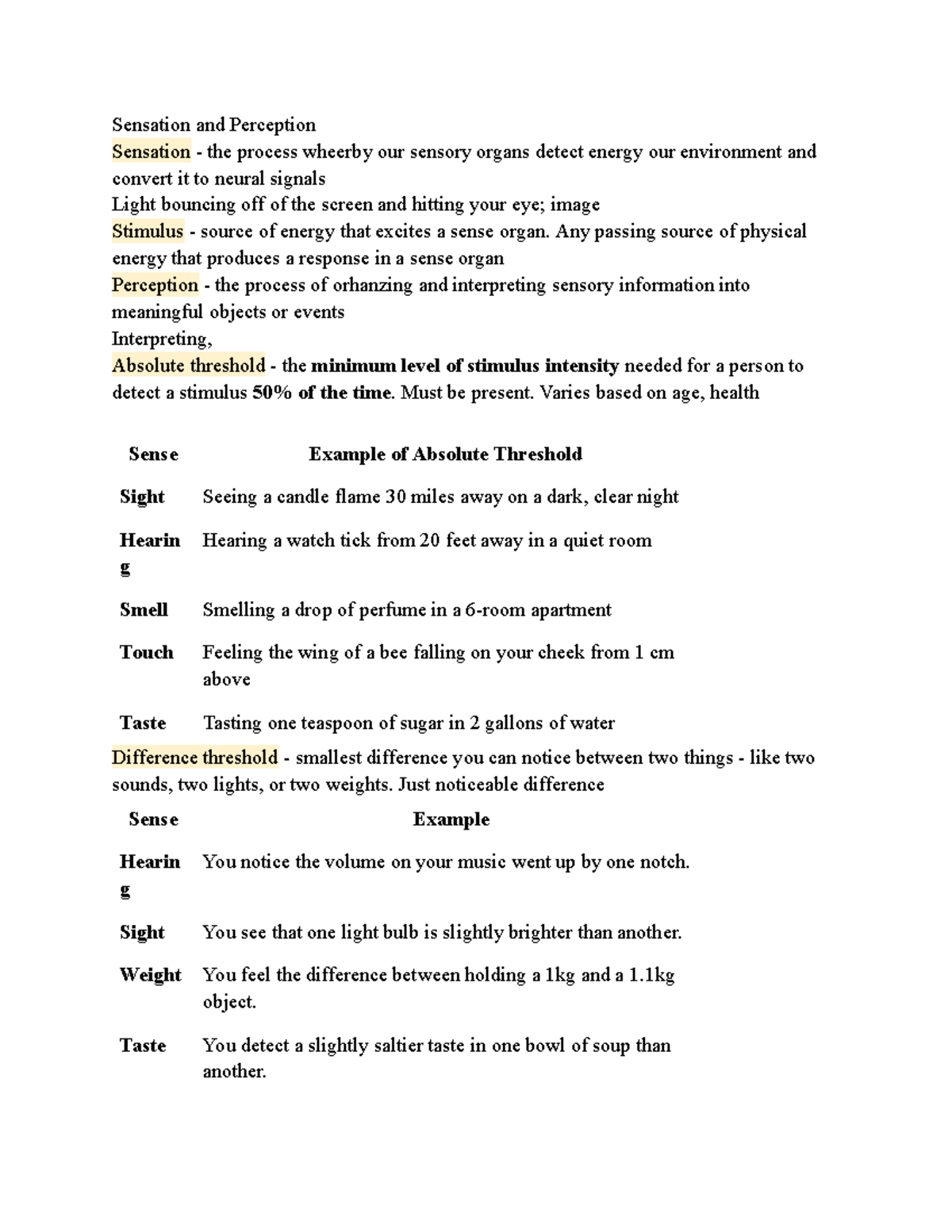 Psych 101: Sensation and Perception Notes - Studocu