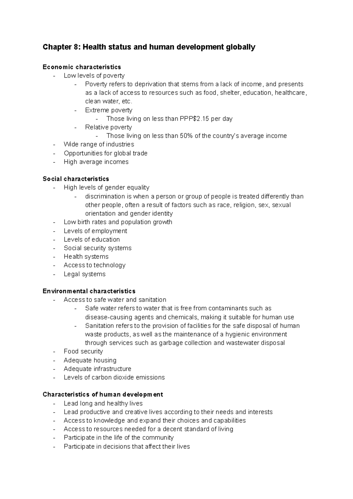 Chapter 8: Global Health Status & Human Development Insights - Studocu