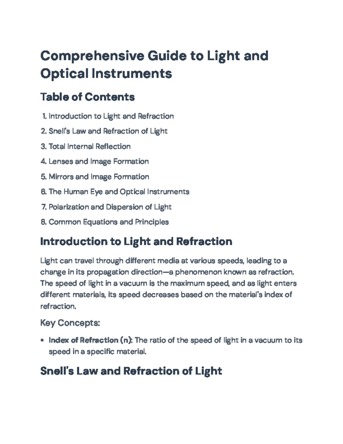 Detailed Overview of Light & Optical Instruments (PHYS 101) - Studocu
